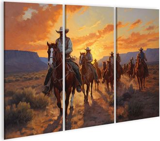 Islandburner Prime Bild auf Leinwand Reiter bei Sonnenuntergang in der Wüste Cowboy Bilder Wandbilder Poster