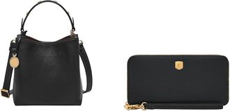 Fossil Damen Jessie Schwarze Ledertasche und Lennox Portemonnaie, Set