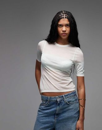 & Other Stories T-shirt ras de cou en maille fine &agrave; rayures - Blanc et bleu