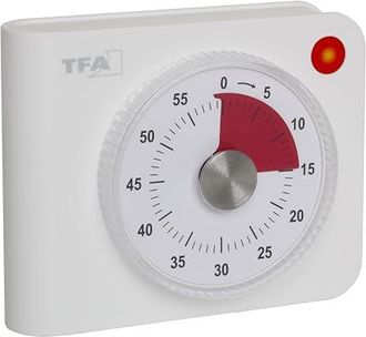 TFA Dostmann Analoger Timer batteriebetrieben, 38.2058.02, mit extra lautem Alarm und Blinklicht, 60 Minuten, K&uuml;chentimer, Eieruhr, Sport oder Pr&uuml;fungen geeignet, 