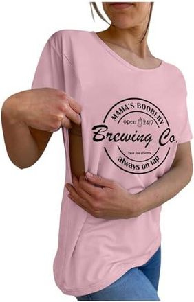 Generic T Shirt Allaitement Femme Manches Courtes et Col Rond Haut Maternit&eacute; Femme Zip C&ocirc;t&eacute; Top Allaitement Femme T-Shirts Allaitement Zip D&eacute;bardeur de Matern