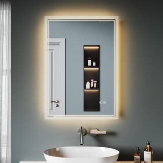 Sonni LED Badspiegel 70x50cm Badezimmerspiegel mit Beleuchtung Kaltwei&szlig;/Neutralwei&szlig;/Warmwei&szlig; Wandspiegel, Rechteckig Spiegel mit Beleuchtung Lichtspiegel