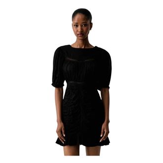 Twinset Robe Courte en Mousseline Pliss&eacute;e - Femme - Robes - Noir - Taille: 42 FR