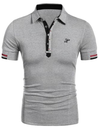 Coofandy Poloshirt Herren Kurzarm Golf T-Shirt Männer Polohemd Sommer Muscle Shirts Sports Polo Slim Fit Grau XXL