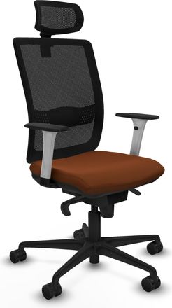 Piqueras y Crespo Haches Lendenwirbelsessel mit wei&szlig;en und schwarzen Armlehnen und Kopfteil, h&ouml;henverstellbar und neigbar. Ausgestattet mit 5 Positionen. Schwarz/Braun