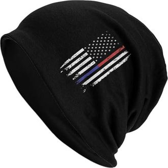 Generic Tricot Bonnet Drapeau Américain Thin Red and Blue Line Douillet Beanie Tricoté Respirant Casquette Docker pour La Rue Sports À Pied