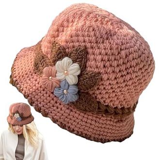 Generic Chapeau dhiver &agrave; motif floral pour femme - Chapeaux en tricot chaud et coupe-vent pour femmes - Chapeaux pour femmes, chapeau en tricot &eacute;pais fran&ccedil;ais