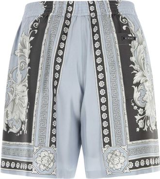 Versace Baroque Scroll and Fret-Print Silk Twill Bermuda Shorts - Gray