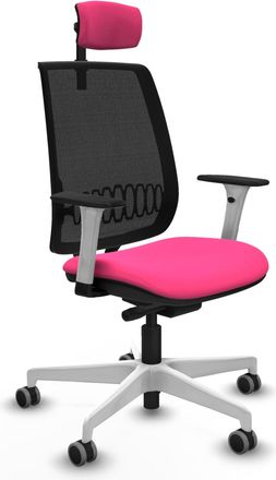 Piqueras y Crespo Ergonomischer Stuhl Rosa Alares mit wei&szlig;en und schwarzen Armlehnen, h&ouml;henverstellbare Lendenwirbelst&uuml;tze und h&ouml;henverstellbares Kopfteil, Schwarz/Rosa