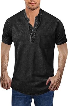 Generic T-shirt Henley &agrave; manches courtes pour homme - T-shirt vintage pour homme - Chemises de golf d&eacute;contract&eacute;es et l&eacute;g&egrave;res - Haut d&eacute;contract&eacute; &agrave; col en V - C