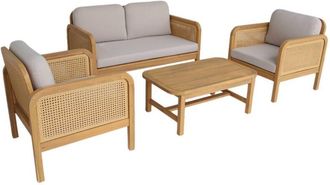 Sweeek Gartenm&ouml;belset aus Akazienholz und Rattan-Geflecht f&uuml;r 4 Personen Natur / Beige