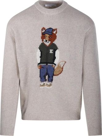 Maison Kitsun&eacute; Pull Dressed Fox en Intarsia - Homme - Pulls - Beige - Taille: XS