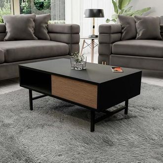 Hanah Home Stylish Coffee Table, Walnut & Black, 90 x 54 x 39.6 cm | 100% Melamine Coated Chipboard & Metal | Modern Design for Living Room & Office