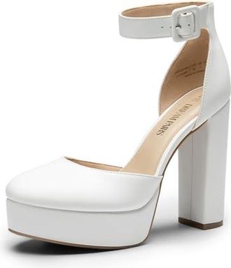 Dream Pairs Escarpins Femme Talon Haut Sexy, Chaussures &agrave; Talon Plateforme, Look &Eacute;l&eacute;gant pour Travail, Sortie ou C&eacute;r&eacute;monie Confort et Style,Size 39,Blanc-PU,SDPU2