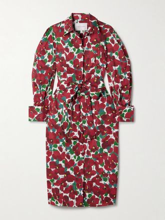 Carolina Herrera Midi-hemdblusenkleid Aus Einer Baumwollmischung Mit Blumenprint Und Bindeg&uuml;rtel - Rot