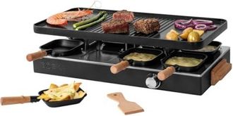 Boska Boska Raclette Party - Appareil &agrave; raclette pour 8 personnes - Sans PFAS - Plaque en c&eacute;ramique - Poign&eacute;es en bois de h&ecirc;tre - Plaque en aluminium r&eacute;vers