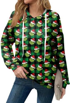 Generic Le Grinch Sweat A Capuche Femme Pyjama 2025 Hiver De Moche Pulls Noël Pilou Noel Pull The Adulte Deguisement Femmes Vetement Costume Sweet Plaid Polai