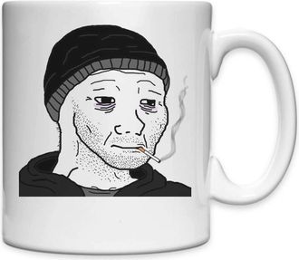 Generic Doomer Wojak Smoke Meme Art Wei&szlig;e Keramiktasse One Size