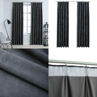 vidaXL Vidaxl - Rideaux occultants et crochet 2pcs Velours Anthracite 140x225cm - Rideaux Velours - Rideaux Occultants - Rideaux Anthracite - Décoration