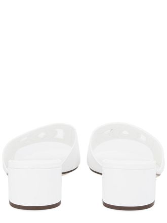 Dolce & Gabbana White Leather Heeled Sandal - White