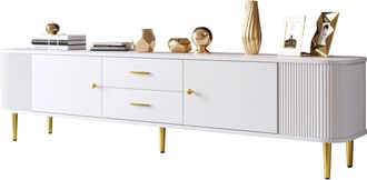 Generic TV-Schrank mit Schubladen, geschwungenen Ecken, Wohnzimmer-TV-Schrank mit gewellten Seiten, goldenen Griffen und Beinen