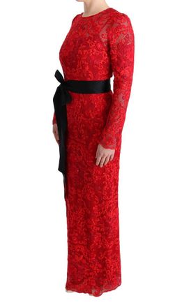 Dolce & Gabbana Womens Red Floral Ricamo Sheath Long Dress Cotton