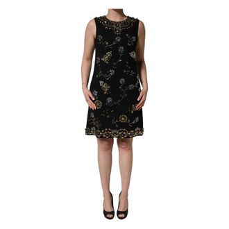 Dolce & Gabbana &Auml;rmelloses- floral besticktes Kleid mit Perlen - - Dresses - Damen - Schwarzk - XS