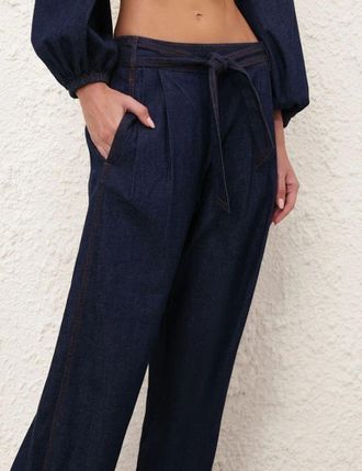 Zimmermann Drawstring Waist Wide-Leg Jeans - Navy