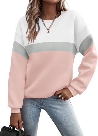 Minetom Pullover Damen Sweatshirt Farbblock Langarm Rundhals Pulli Herbst Winter Frauen Locker Casual Oberteil Sport Streetwear Sweatshirts ohne Kapuze Langar