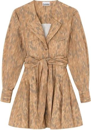 Ganni Femme, Robes, Brun, Taille: 38 FR Mini-robe chemise imprim&eacute;e en coton stretch