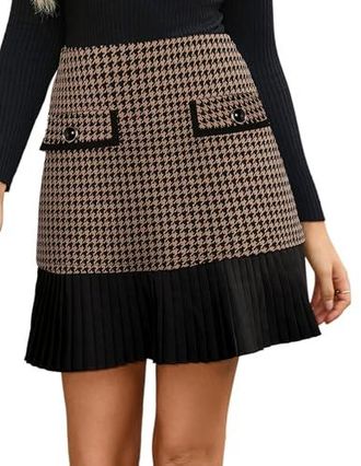 Kate Kasin Jupe femme taille haute pliss&eacute;e en tweed &agrave; carreaux, mini jupe courte &agrave; carreaux, pour les loisirs, &eacute;l&eacute;gante mini jupe courte, d&eacute;coration pour sacs, X