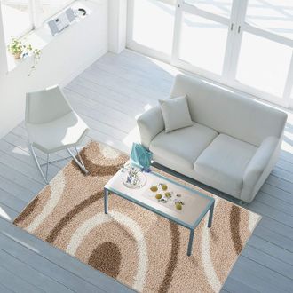 Carpet City Teppich Hochflor Langflor Shaggy Wohnzimmer Öko Tex Welle braun beige Creme 60x110 cm