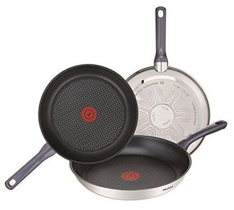 T-fal Daily Cook Pfannen-Set, 3 Stück: Bratpfannen aus Edelstahl, 20/24/26 cm, antihaftbeschichtet, Thermospot-Technologie, gleichmäßiges Kochen, alle Herda