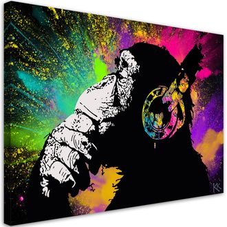 Feeby Bild Auf Leinwand 60x40 cm Banksy DJ Affe Tier 1 tlg Modern Vlies Bilder Wandbilder Leinwandbild Kunstdruck Wand Wanddeko Design Babyzimmer Kinderzimm
