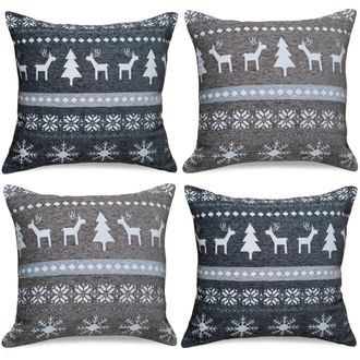 Matches 21 Kissenbezug 45x45 cm Elche & Muster beige & grau - 4er Mix Set Kissenh&uuml;llen als Weihnachtsdeko
