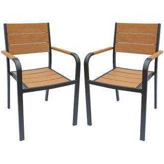 Vente-Unique Lot de 2 fauteuils de jardin empilables en aluminium - Naturel clair et anthracite - NYROS de MYLIA