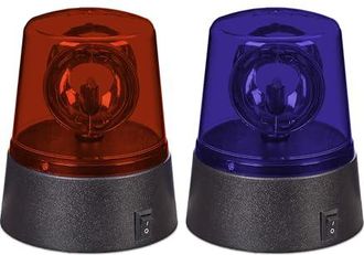 Relaxdays Rundumleuchte, 2-TLG. Set, drehender Reflektor, Partylicht, Geburtstag, batteriebetrieben, LED Blaulicht, bunt