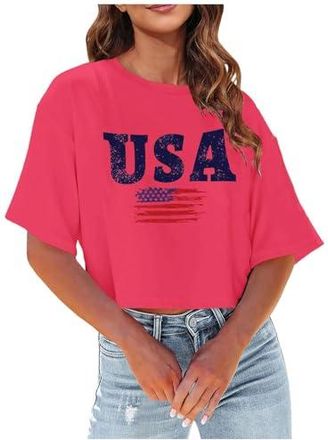 Generic Haut court graphique pour femmes 2025 Patriotique Sports D&eacute;contract&eacute; Coupe ample T-shirt court &agrave; manches courtes demi-chemises tendance col rond T-shi