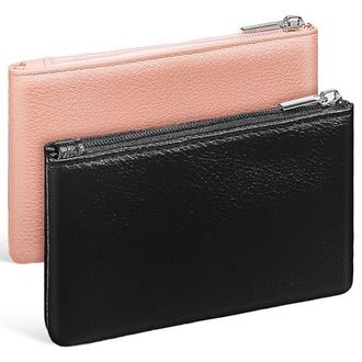 Beaupretty TOYANDONA Lot de 2 Porte-Monnaie Zipp&eacute;s en Cuir PU Noir et Rose Petit Portefeuille Compact pour Femmes Paquet &agrave; Monnaie Pratique pour Pi&egrave;ces Cl&eacute;s et M