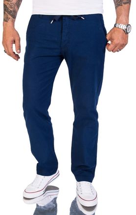 Rock Creek Herren Leinen-Optik Hose Stoffhose Sommerhose Regular Fit Chino Hosen M&auml;nner Hose Gummizug Herrenhosen Lang Strandhose RC-2152 Navy W34 L34