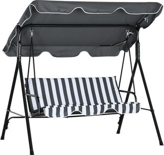 OUTSUNNY Hollywoodschaukel mit Sitzpolster, 3-Sitzer Gartenschaukel mit verstellbarem Sonnendach, Schaukelbank belast bis 240 kg, für Garten, Terrasse, 172 x 1