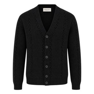 Daniele Fiesoli Cardigan en Pura Lana Merino &agrave; Point Natt&eacute; et ajour&eacute; - Homme - Pulls - Noir - Taille: M