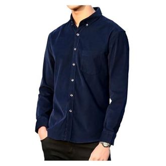 Generic Chemise en velours c&ocirc;tel&eacute; for homme 100% coton - Manches longues vintage boutonn&eacute;e, haut d&eacute;contract&eacute; en velours c&ocirc;tel&eacute; for lautomne et lhiver(Dark blu