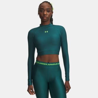 Under Armour HeatGear Kurzes Langarm-Oberteil mit Stehkragen f&uuml;r Damen Rack Gr&uuml;n / Hyper Gr&uuml;n XXL