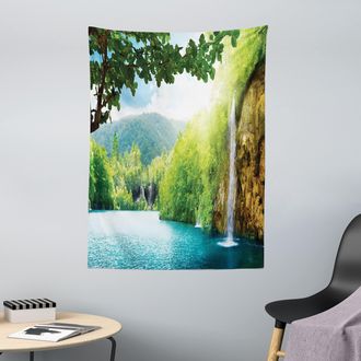 Abakuhaus Landschaft Wandteppich, Crotian Lake Forest aus Weiches Mikrofaser Stoff Waschbar ohne Verblassen Digitaldruck, 110 x 150 cm,Grün und Blau