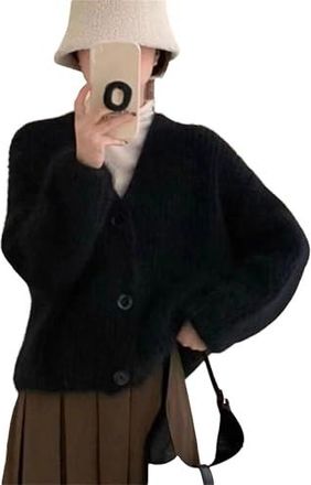 Generic Pull en tricot &agrave; col en V pour femme - Solide - Nouveaut&eacute;s de la mode cor&eacute;enne - Streetwear - Cardigans courts, Pull noir, Taille XL