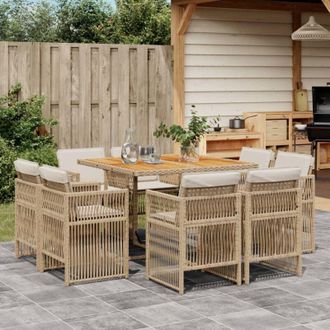 vidaXL Ensemble &agrave; manger de jardin et coussins 9 pcs beige Poly rotin vidaXL