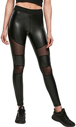 Urban Classics Femme Ladies Tech Mesh Faux Leather Leggings, Noir, 3XL Grande taille EU