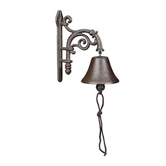 Relaxdays Türglocke Gusseisen, antikes Design, Gartenglocke Vintage, mit Kordel, Glocke für draußen, Wandglocke, braun