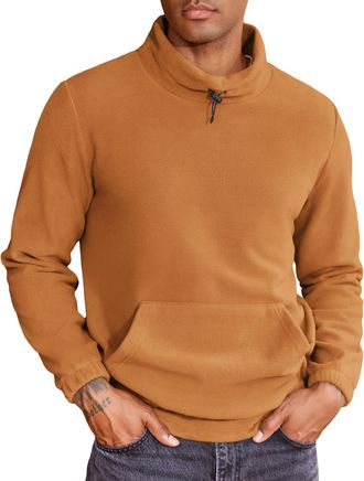 Coofandy Herren Pullover Sweatshirt Fleece Vlies Streetwear Winddicht Hell Braun XXL